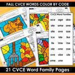 CVCE Words Color by Code Fall Worksheets Packet - United Teaching