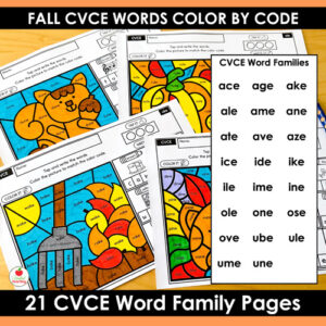 CVCE Words Color by Code Fall Worksheets Packet - United Teaching