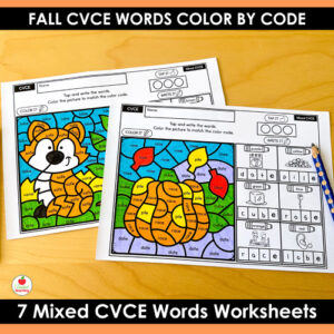 CVCE Words Color by Code Fall Worksheets Packet - United Teaching