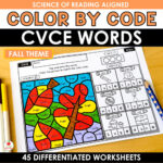 CVCE Words Color by Code Fall Worksheets Packet - United Teaching