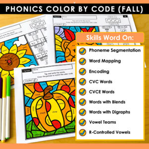 Phonics Color by Code Fall Worksheets Bundle - United Teaching