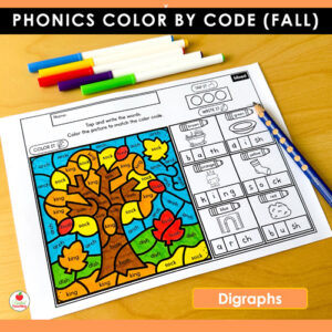Phonics Color by Code Fall Worksheets Bundle - United Teaching