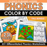 Phonics Color by Code Fall Worksheets Bundle - United Teaching
