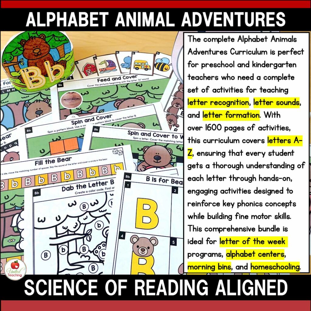 Alphabet Animal Adventures Letter B Packet - United Teaching