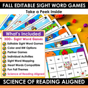 Fall Sight Words Editable Games Bundle - United Teaching