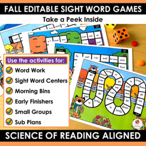 Fall Sight Words Editable Games Bundle - United Teaching