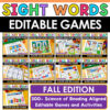 Fall Sight Words Editable Games Bundle - United Teaching