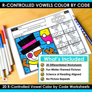 R-Controlled Vowels Winter Color by Code Worksheets Packet - United ...