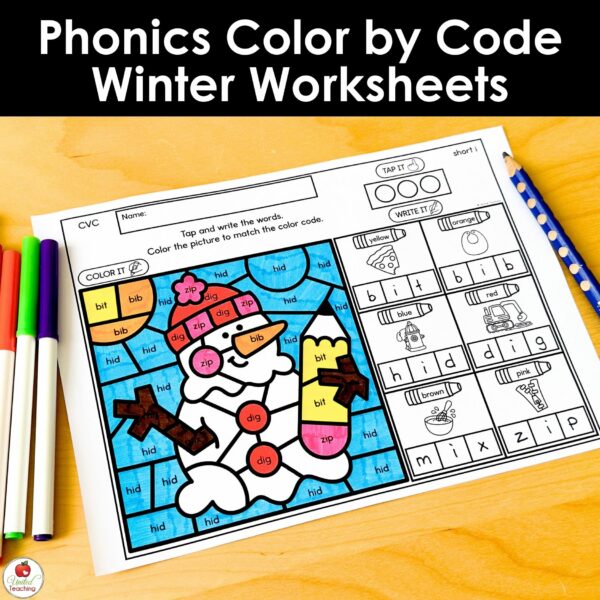 Phonics Winter Color by Code Worksheets: Fun Way to Practice Encoding ...