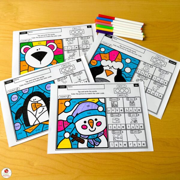 Phonics Winter Color by Code Worksheets: Fun Way to Practice Encoding ...