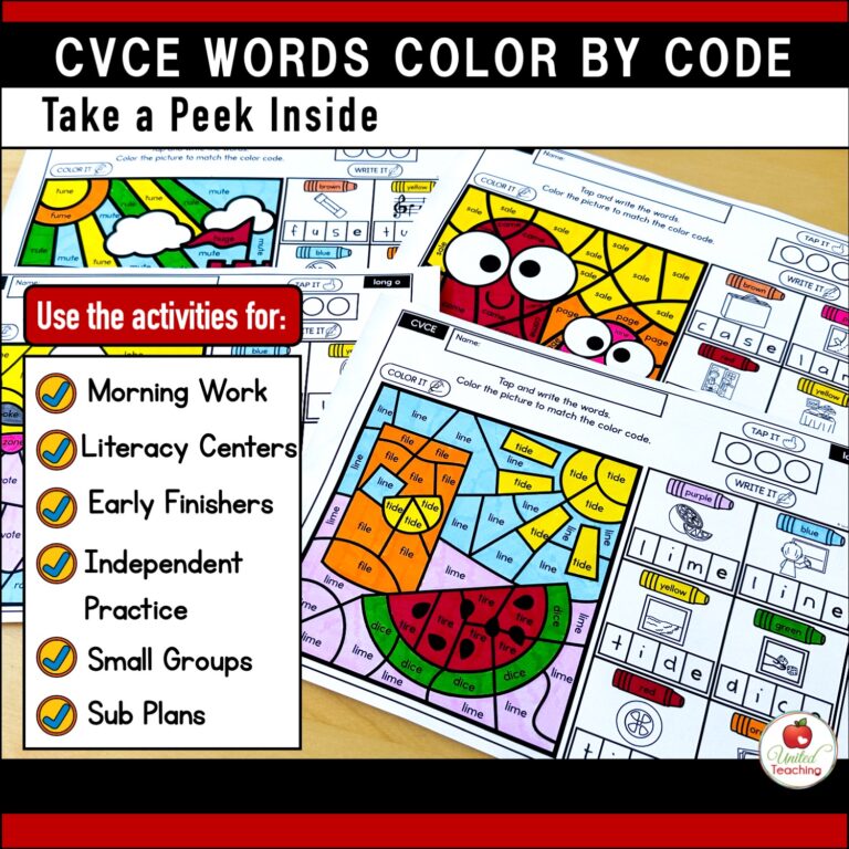 CVCE Words Color by Code Summer Worksheets Packet - United Teaching