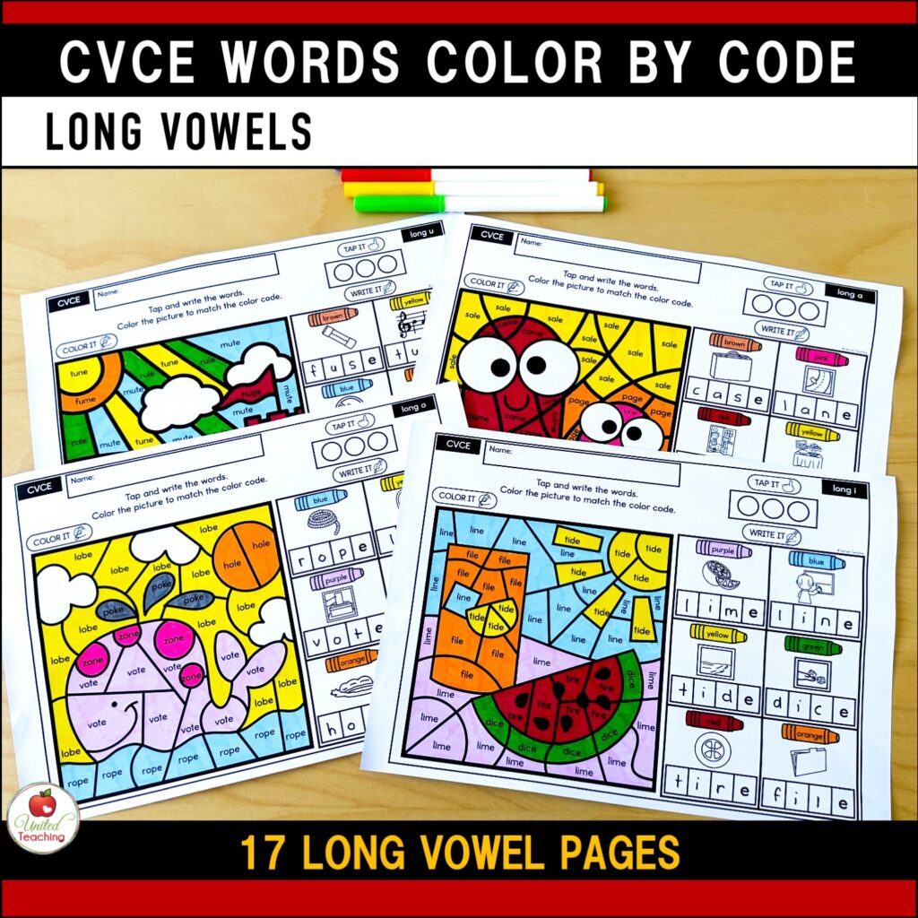 CVCE Words Color by Code Summer Worksheets Packet - United Teaching