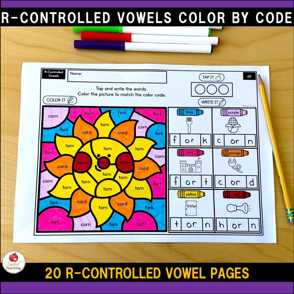R-Controlled Vowels Color by Code Summer Packet - United Teaching