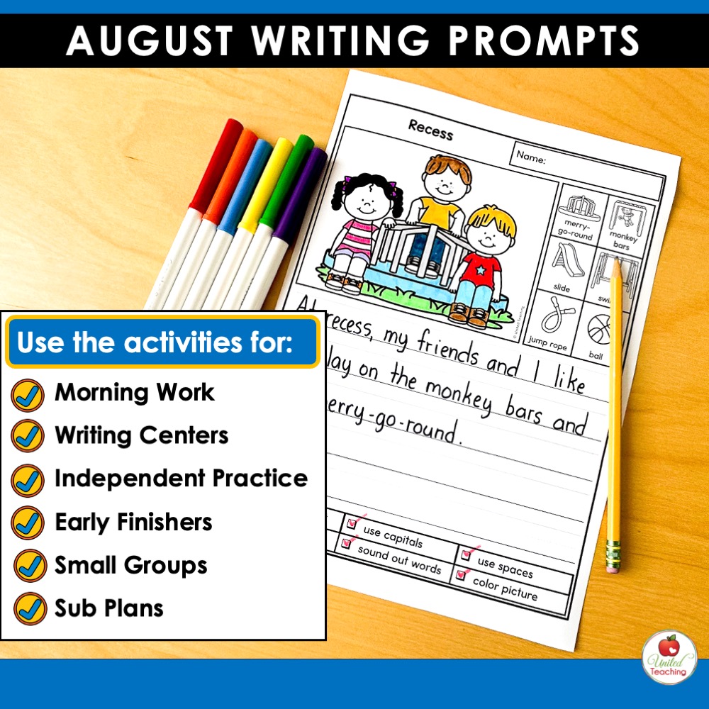 August Writing Prompts Packet - United Teaching