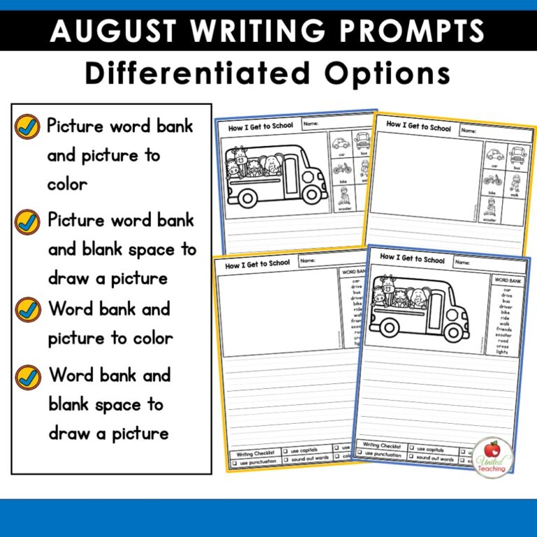 August Writing Prompts Packet - United Teaching