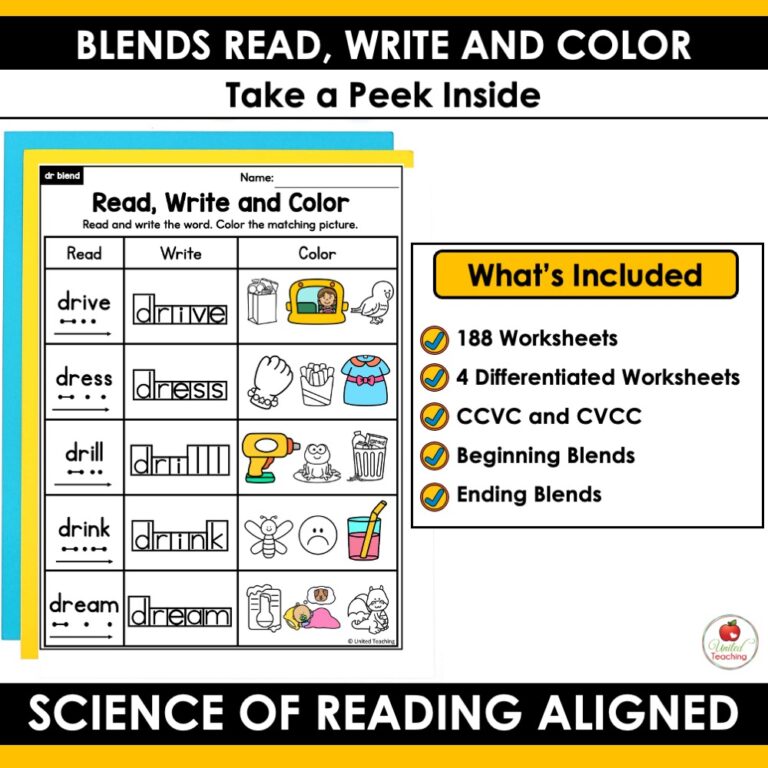 Blends Read Write and Color Packet - United Teaching