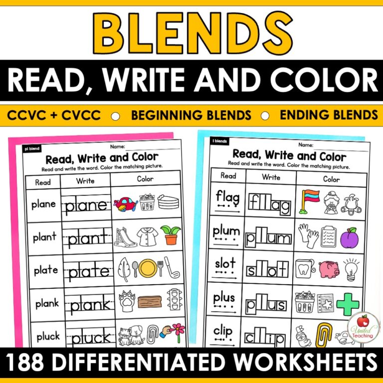 Phonics Read Write and Color Worksheets Bundle - United Teaching