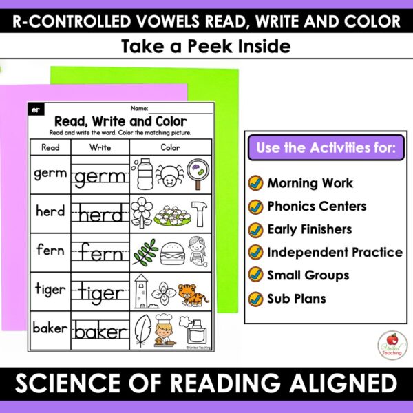R-Controlled Vowels Read Write and Color Packet - United Teaching