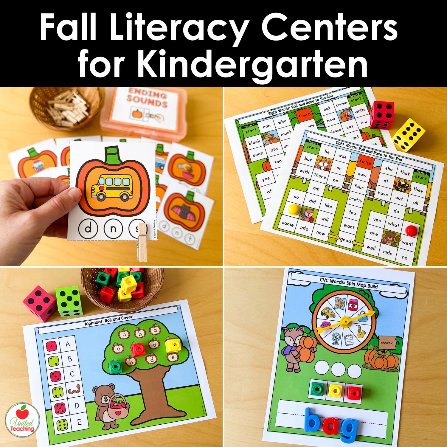 Fall Literacy Centers for Kindergarten - United Teaching
