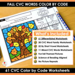 CVC Words Color by Code Fall Worksheets Packet - United Teaching