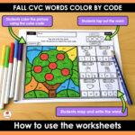 CVC Words Color by Code Fall Worksheets Packet - United Teaching