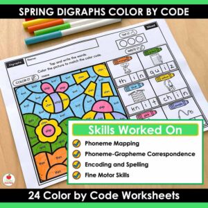 Digraphs Color by Code Spring Worksheets - United Teaching