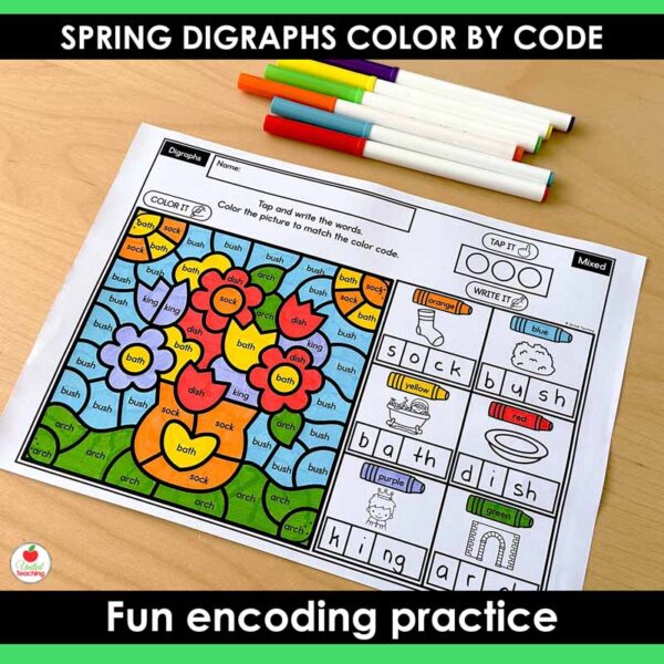 Digraphs Color by Code Spring Worksheets - United Teaching