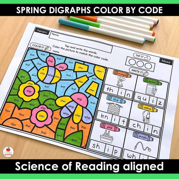 Digraphs Color by Code Spring Worksheets - United Teaching