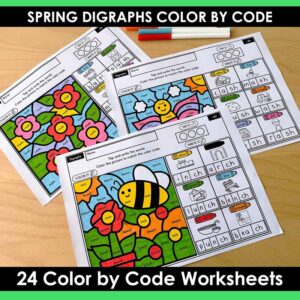 Digraphs Color by Code Spring Worksheets - United Teaching