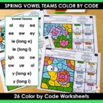 Vowel Teams Color by Code Spring Worksheets - United Teaching